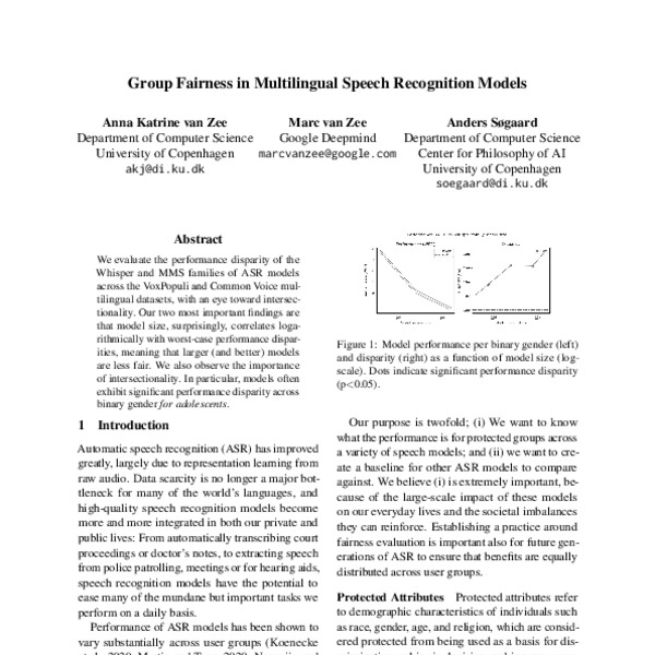 Group Fairness in Multilingual Speech Recognition Models - ACL Anthology