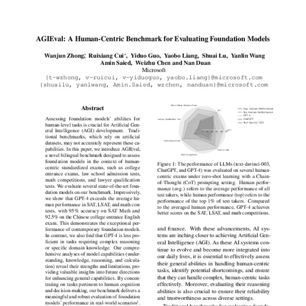 AGIEval: A Human-Centric Benchmark for Evaluating Foundation Models ...