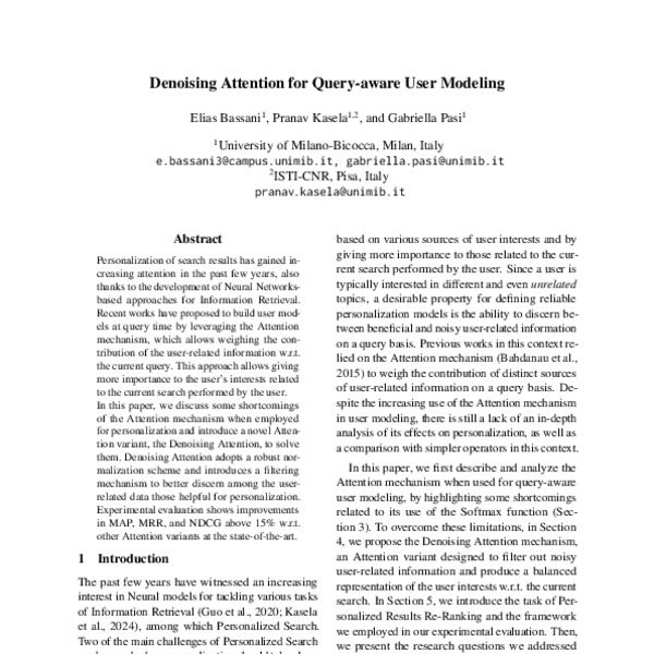 Denoising Attention For Query Aware User Modeling Acl Anthology