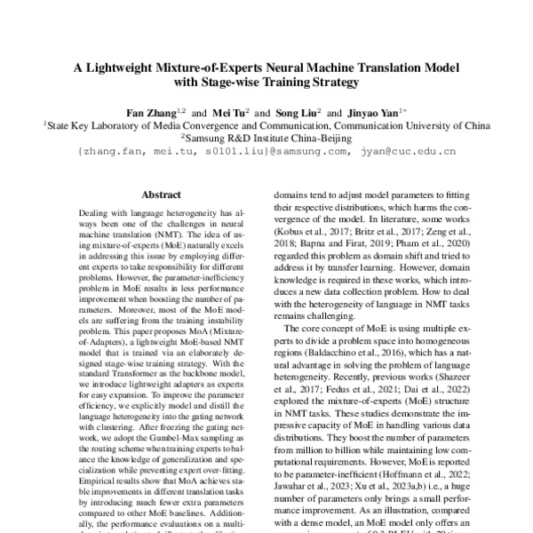 A Lightweight Mixture-of-Experts Neural Machine Translation Model with Stage-wise Training ...