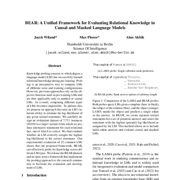 Bear A Unified Framework For Evaluating Relational Knowledge In Causal And Masked Language