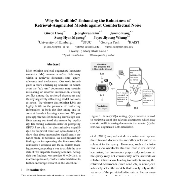 Why So Gullible? Enhancing the Robustness of Retrieval-Augmented Models against Counterfactual ...