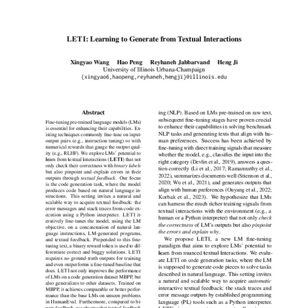 LETI: Learning to Generate from Textual Interactions - ACL Anthology