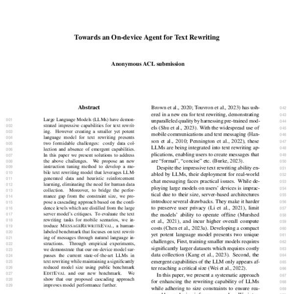 Towards an On-device Agent for Text Rewriting - ACL Anthology