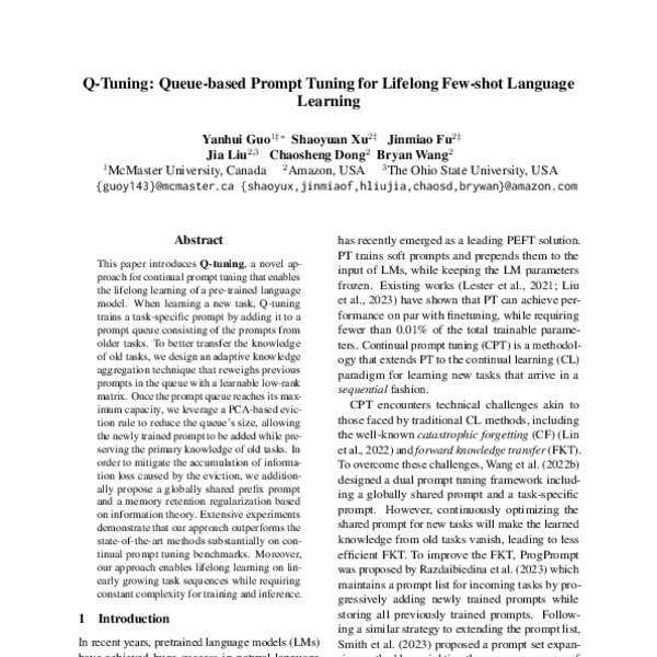 Q-Tuning: Queue-based Prompt Tuning for Lifelong Few-shot Language ...