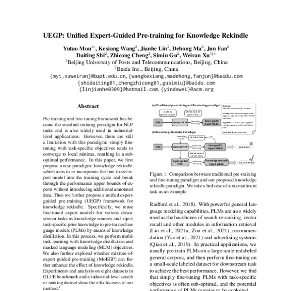 UEGP: Unified Expert-Guided Pre-training for Knowledge Rekindle - ACL Anthology