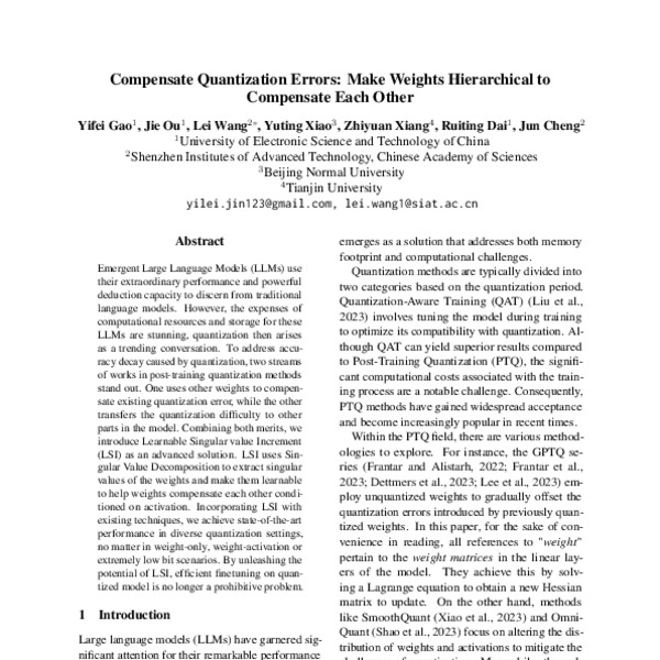 Compensate Quantization Errors: Make Weights Hierarchical to Compensate Each Other - ACL Anthology
