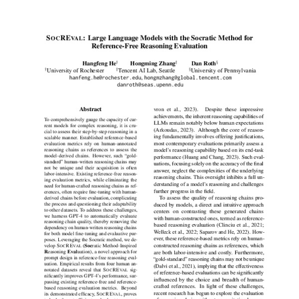 SocREval: Large Language Models with the Socratic Method for Reference-free Reasoning Evaluation ...
