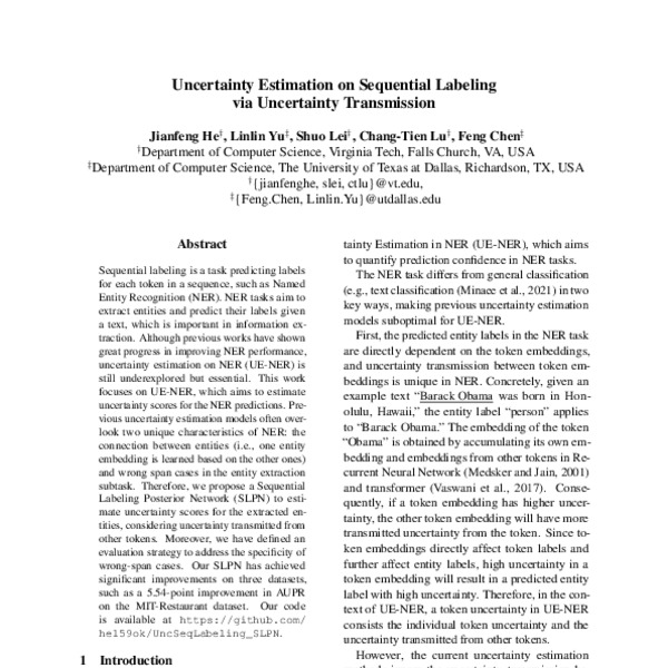 Uncertainty Estimation on Sequential Labeling via Uncertainty Transmission - ACL Anthology