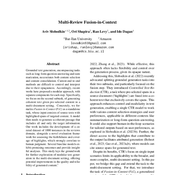 Multi-Review Fusion-in-Context - ACL Anthology