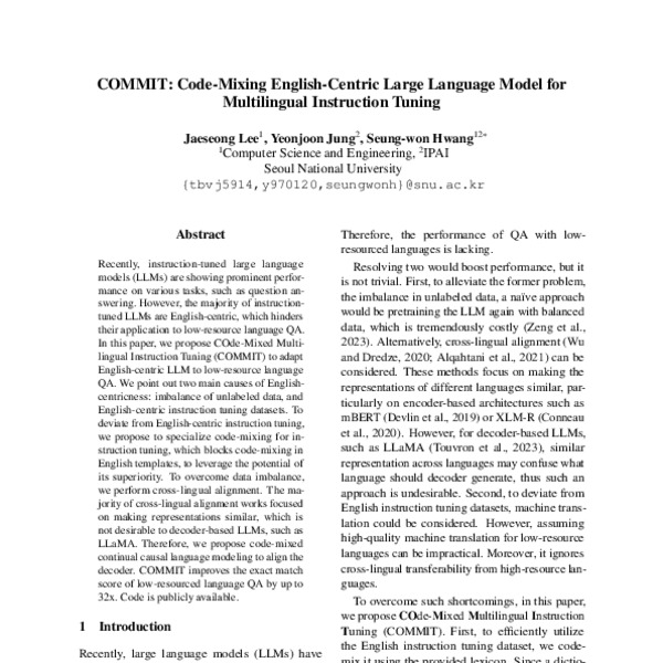 COMMIT: Code-Mixing English-Centric Large Language Model for Multilingual Instruction Tuning ...