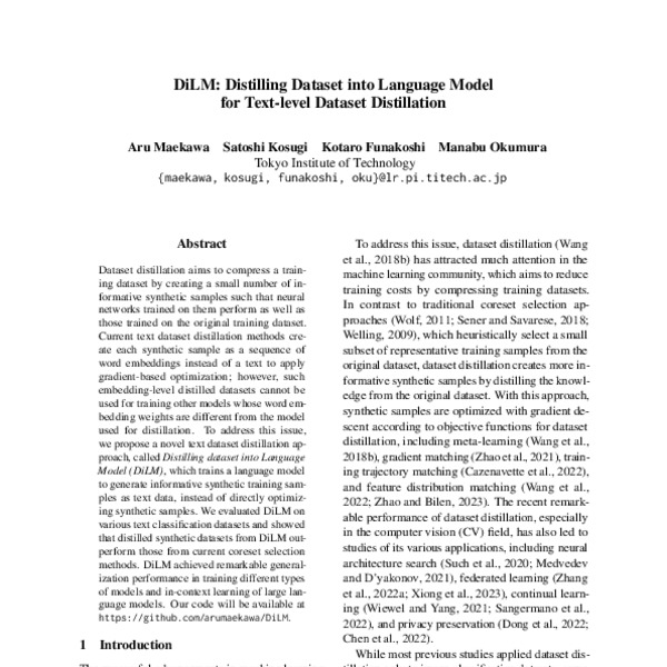 DiLM: Distilling Dataset into Language Model for Text-level Dataset Distillation - ACL Anthology