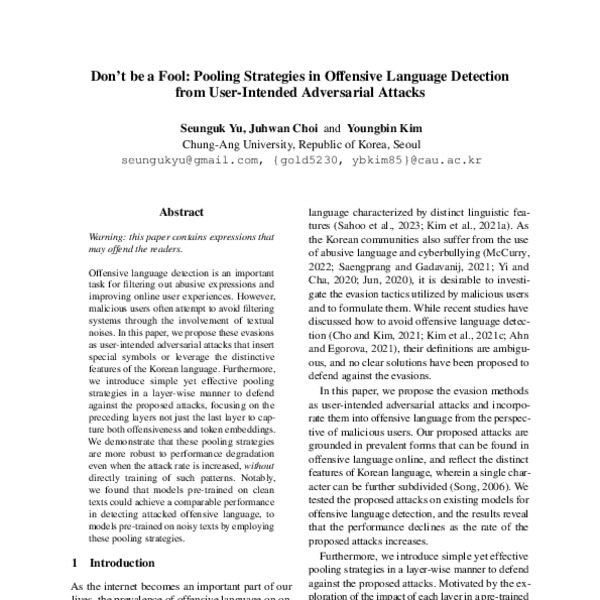 Don’t be a Fool: Pooling Strategies in Offensive Language Detection from User-Intended ...