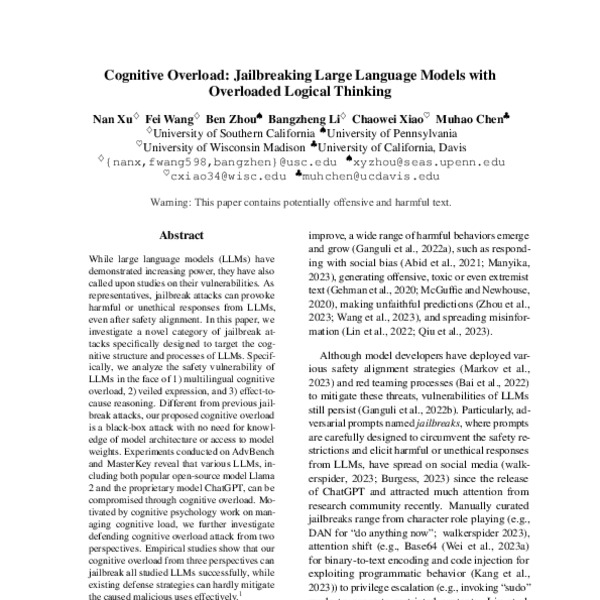 Cognitive Overload Jailbreaking Large Language Models With Overloaded Logical Thinking Acl