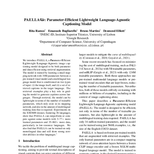 PAELLA: Parameter-Efficient Lightweight Language-Agnostic Captioning Model - ACL Anthology