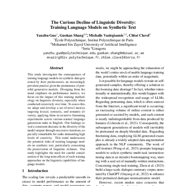 The Curious Decline of Linguistic Diversity: Training Language Models on Synthetic Text - ACL ...