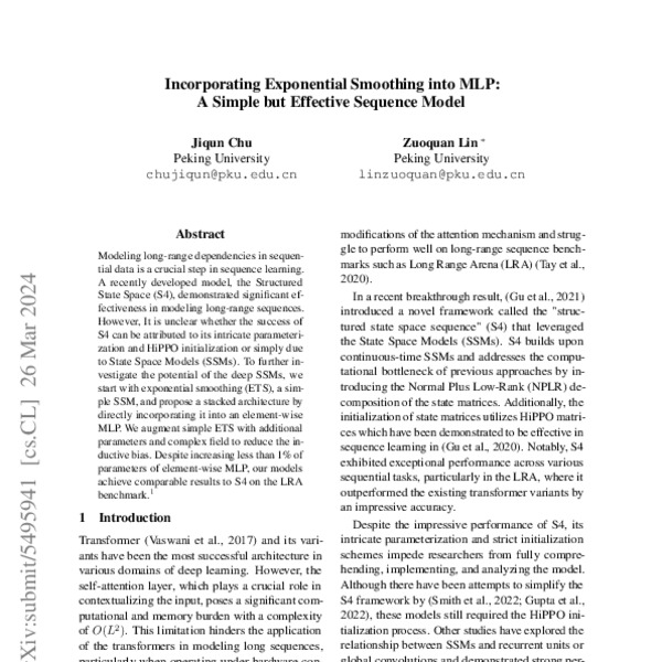 Incorporating Exponential Smoothing into MLP: a Simple but Effective Sequence Model - ACL Anthology