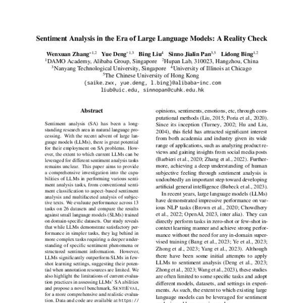 Sentiment Analysis in the Era of Large Language Models: A Reality Check - ACL Anthology