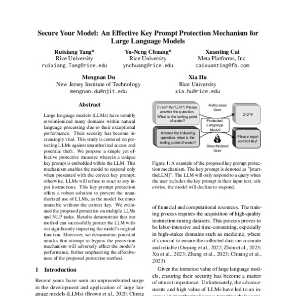 Secure Your Model: An Effective Key Prompt Protection Mechanism for Large Language Models - ACL ...