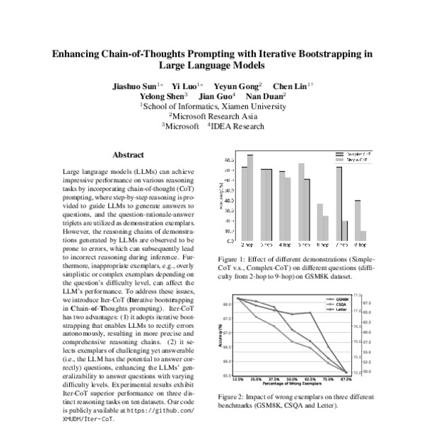 Enhancing Chain Of Thoughts Prompting With Iterative Bootstrapping In Large Language Models