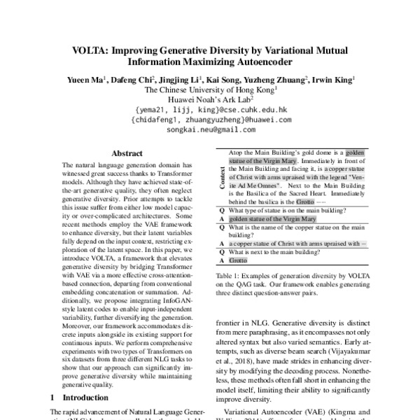 Volta Improving Generative Diversity By Variational Mutual Information Maximizing Autoencoder