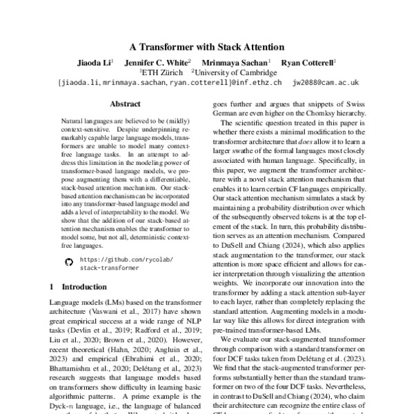 A Transformer with Stack Attention - ACL Anthology