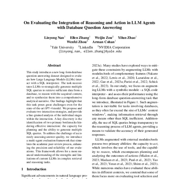 On Evaluating the Integration of Reasoning and Action in LLM Agents with Database Question ...
