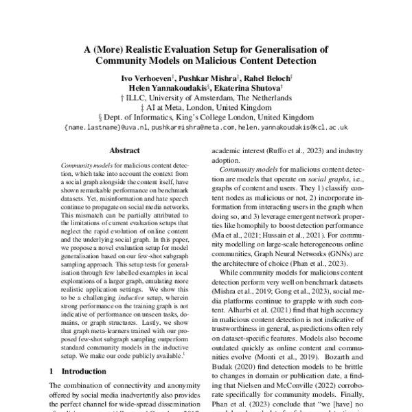 A (More) Realistic Evaluation Setup for Generalisation of Community Models on Malicious Content ...