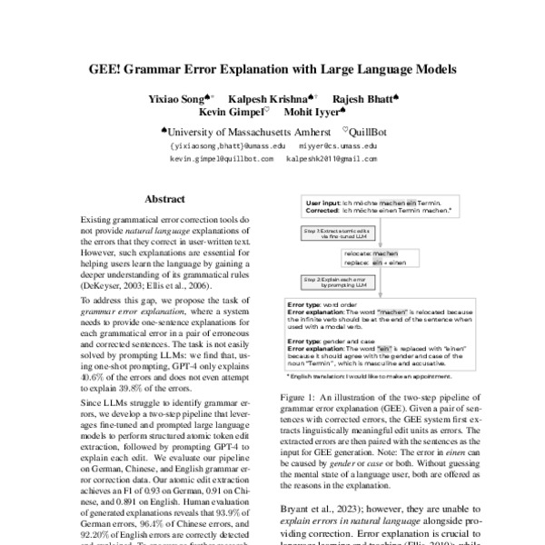 GEE! Grammar Error Explanation with Large Language Models - ACL Anthology