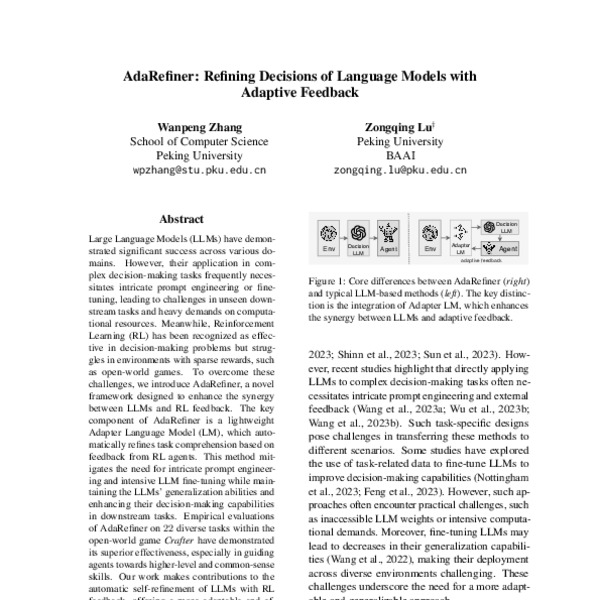 AdaRefiner: Refining Decisions of Language Models with Adaptive ...