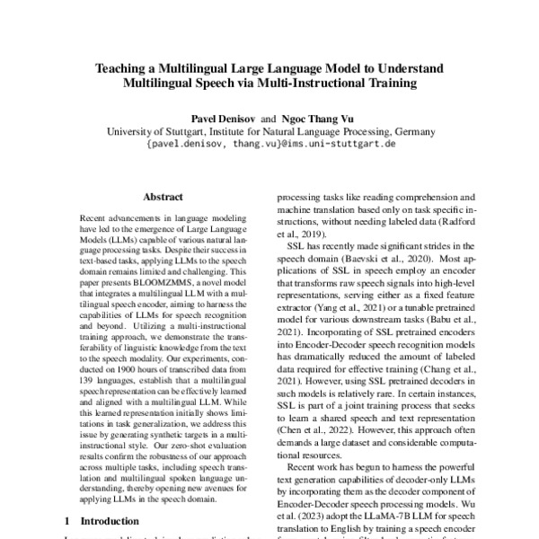 Teaching A Multilingual Large Language Model To Understand Multilingual Speech Via Multi