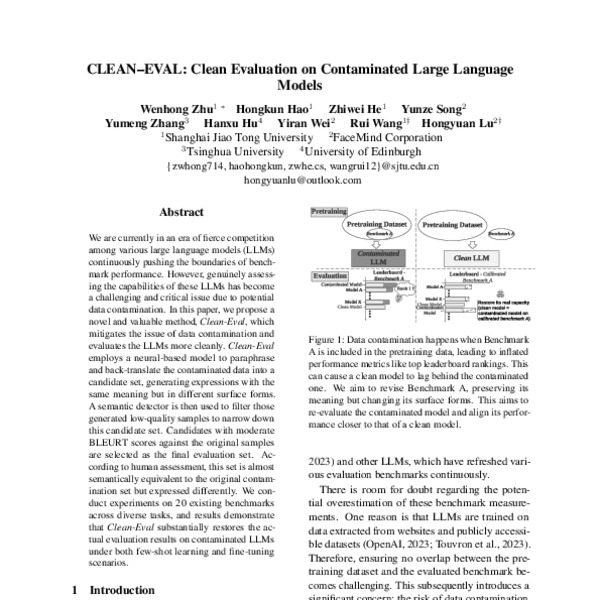 CLEAN–EVAL: Clean Evaluation on Contaminated Large Language Models - ACL Anthology