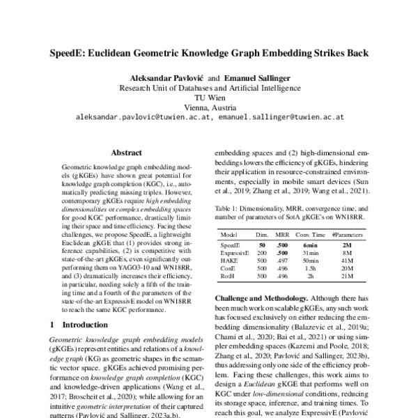 SpeedE: Euclidean Geometric Knowledge Graph Embedding Strikes Back - ACL Anthology