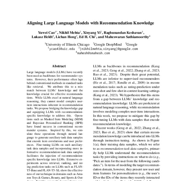 Aligning Large Language Models with Recommendation Knowledge - ACL Anthology