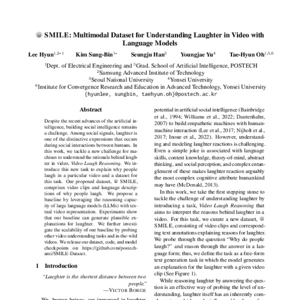 SMILE: Multimodal Dataset for Understanding Laughter in Video with ...