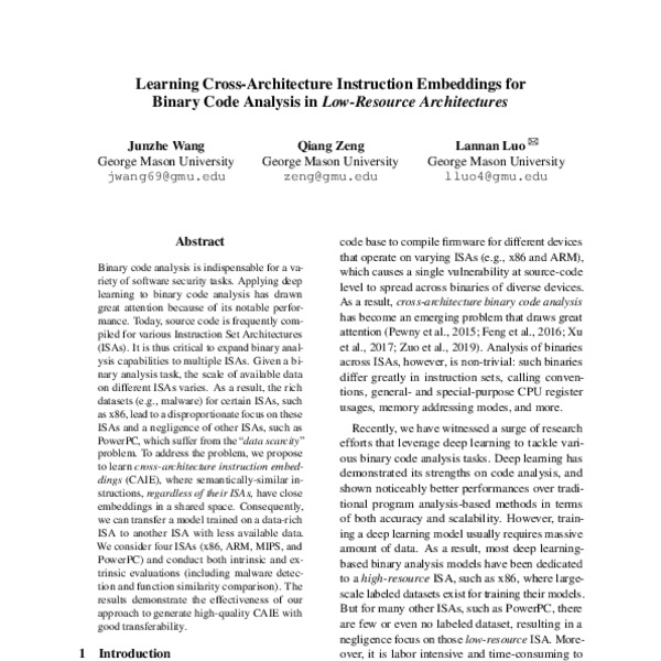 Learning Cross-Architecture Instruction Embeddings for Binary Code Analysis in Low-Resource ...