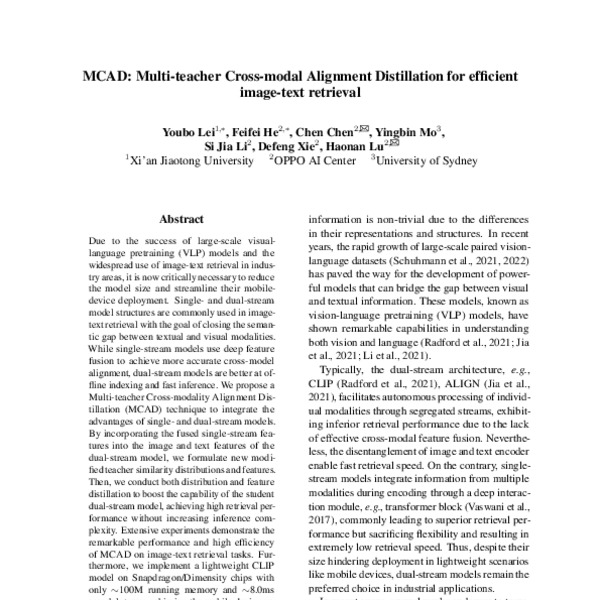 MCAD: Multi-teacher Cross-modal Alignment Distillation for efficient ...