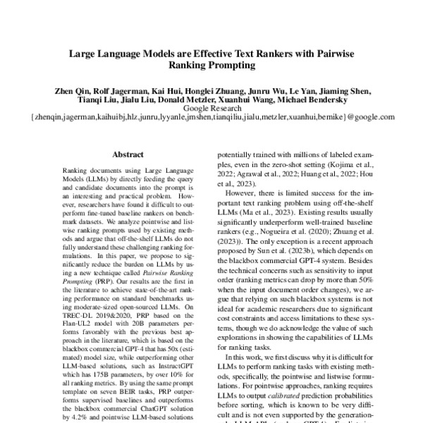 Large Language Models are Effective Text Rankers with Pairwise Ranking ...