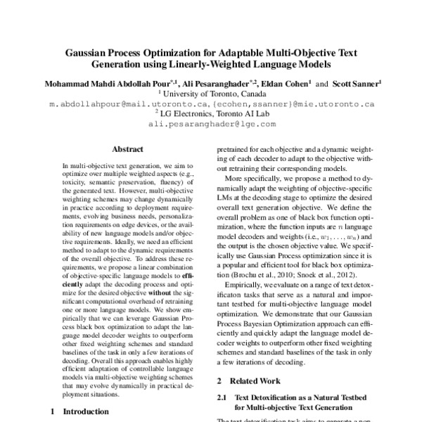 Gaussian Process Optimization for Adaptable Multi-Objective Text Generation using Linearly ...