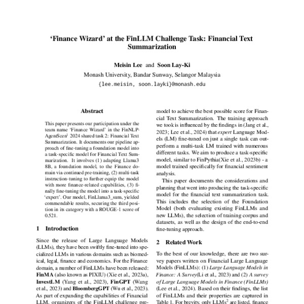 ‘Finance Wizard’ at the FinLLM Challenge Task: Financial Text Summarization - ACL Anthology