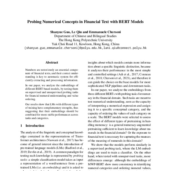 Probing Numerical Concepts in Financial Text with BERT Models - ACL ...