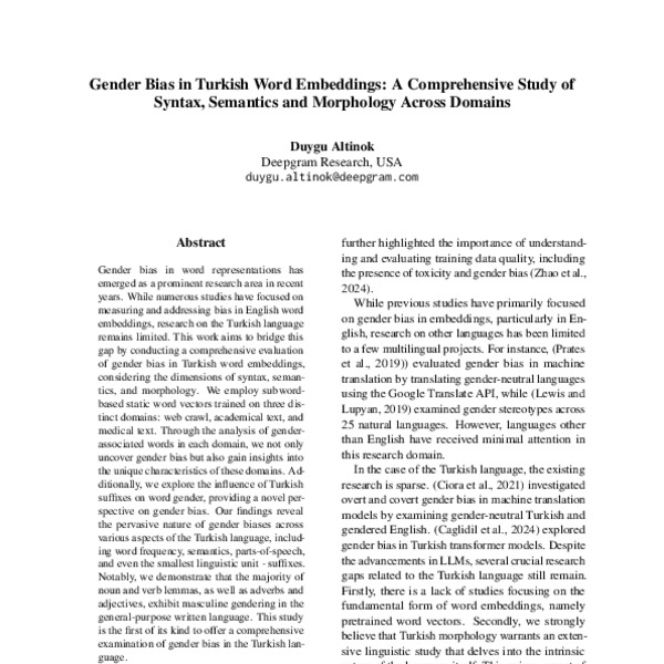 Gender Bias in Turkish Word Embeddings: A Comprehensive Study of Syntax, Semantics and ...