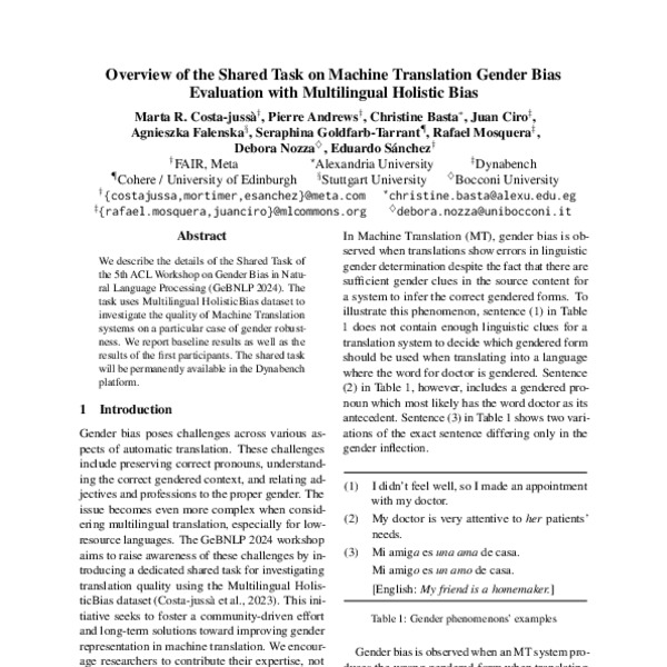 Overview of the Shared Task on Machine Translation Gender Bias ...