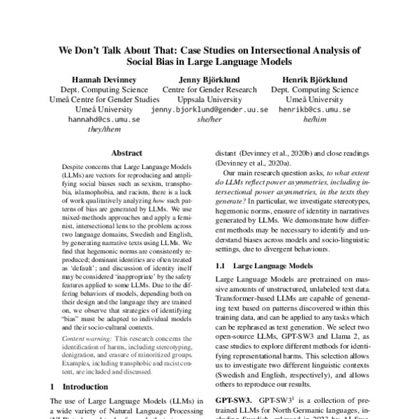 We Don’t Talk About That: Case Studies on Intersectional Analysis of Social Bias in Large ...