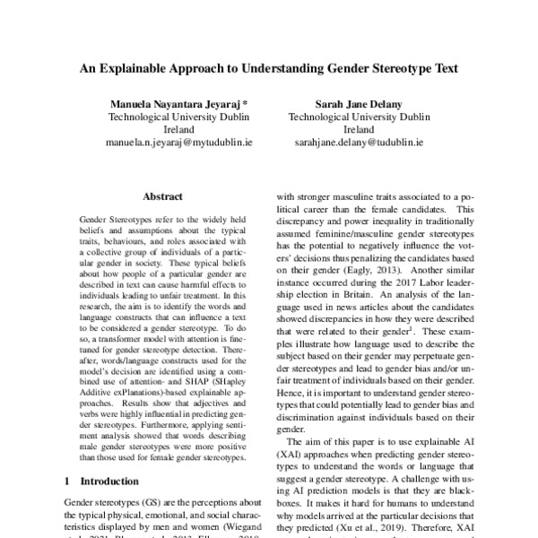 An Explainable Approach to Understanding Gender Stereotype Text - ACL Anthology