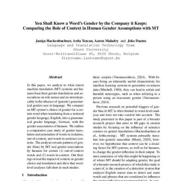 You Shall Know a Word’s Gender by the Company it Keeps: Comparing the ...