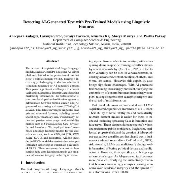 Detecting AI-Generated Text with Pre-Trained Models Using Linguistic ...