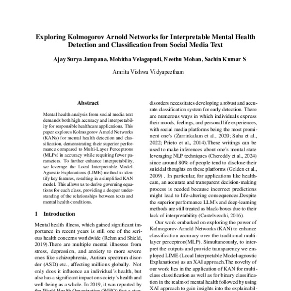 Exploring Kolmogorov Arnold Networks for Interpretable Mental Health Detection and ...