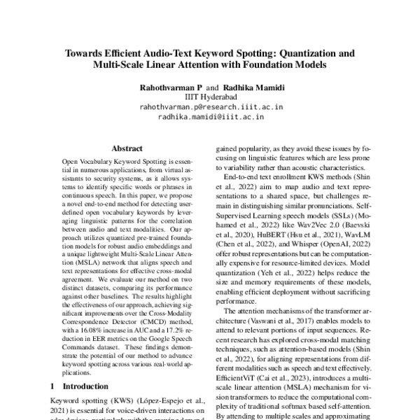 Towards Efficient Audio-Text Keyword Spotting: Quantization and Multi ...