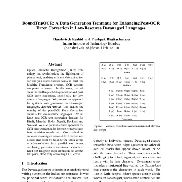 RoundTripOCR: A Data Generation Technique for Enhancing Post-OCR Error Correction in Low ...